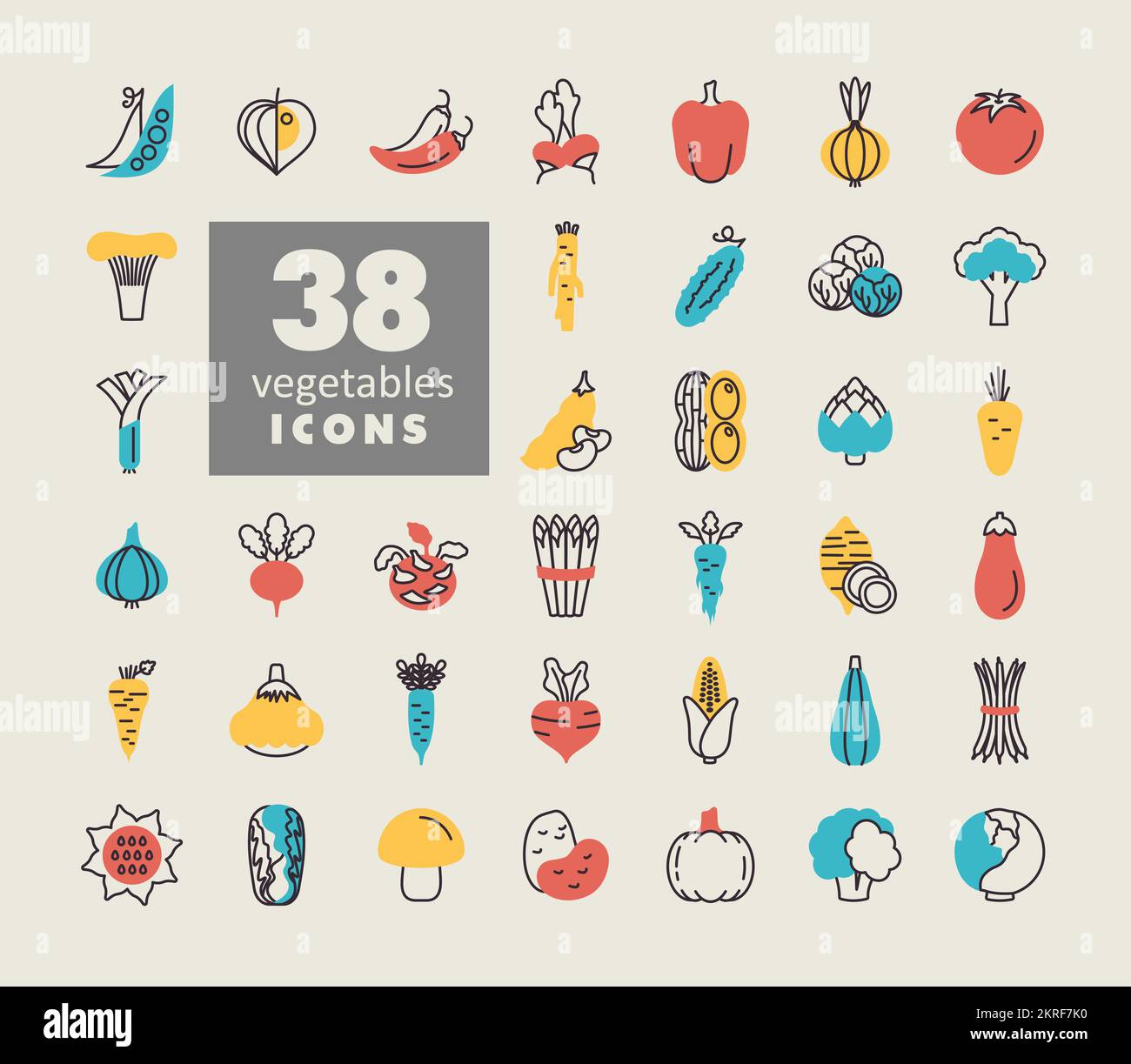 Vegetables isolated vector icons set. Graph symbol for food and drinks ...