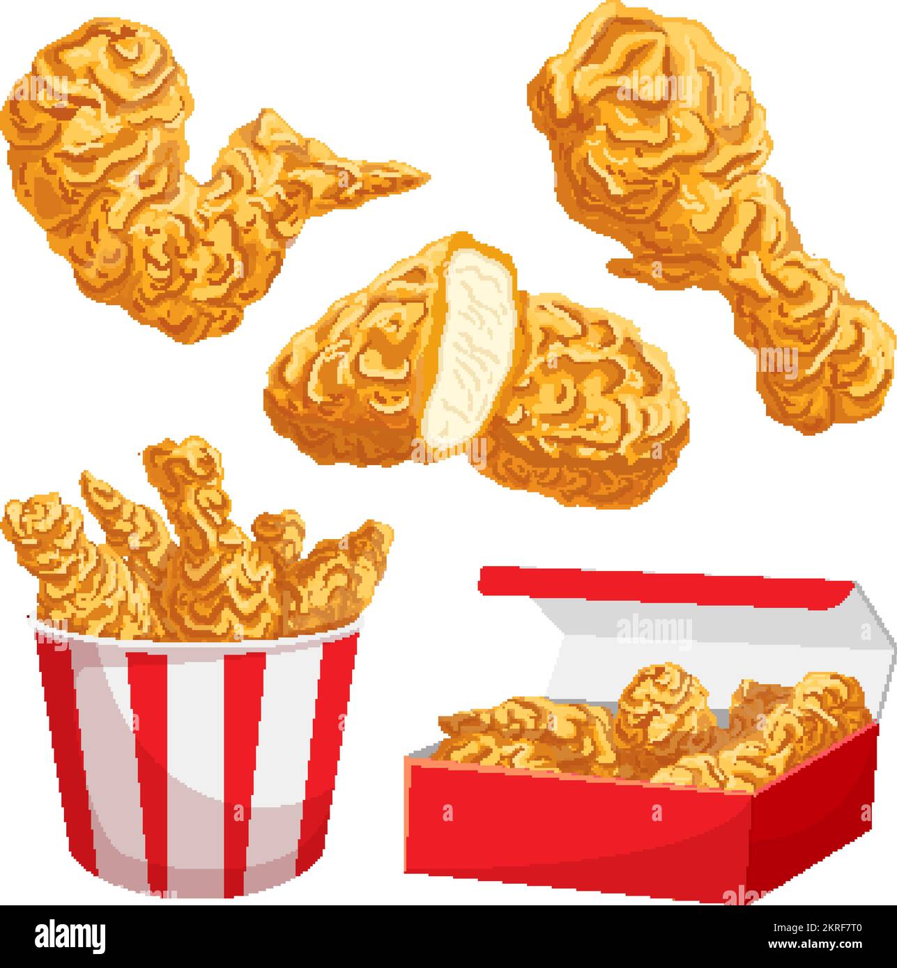 fried chicken food crispy set cartoon vector illustration Stock Vector ...