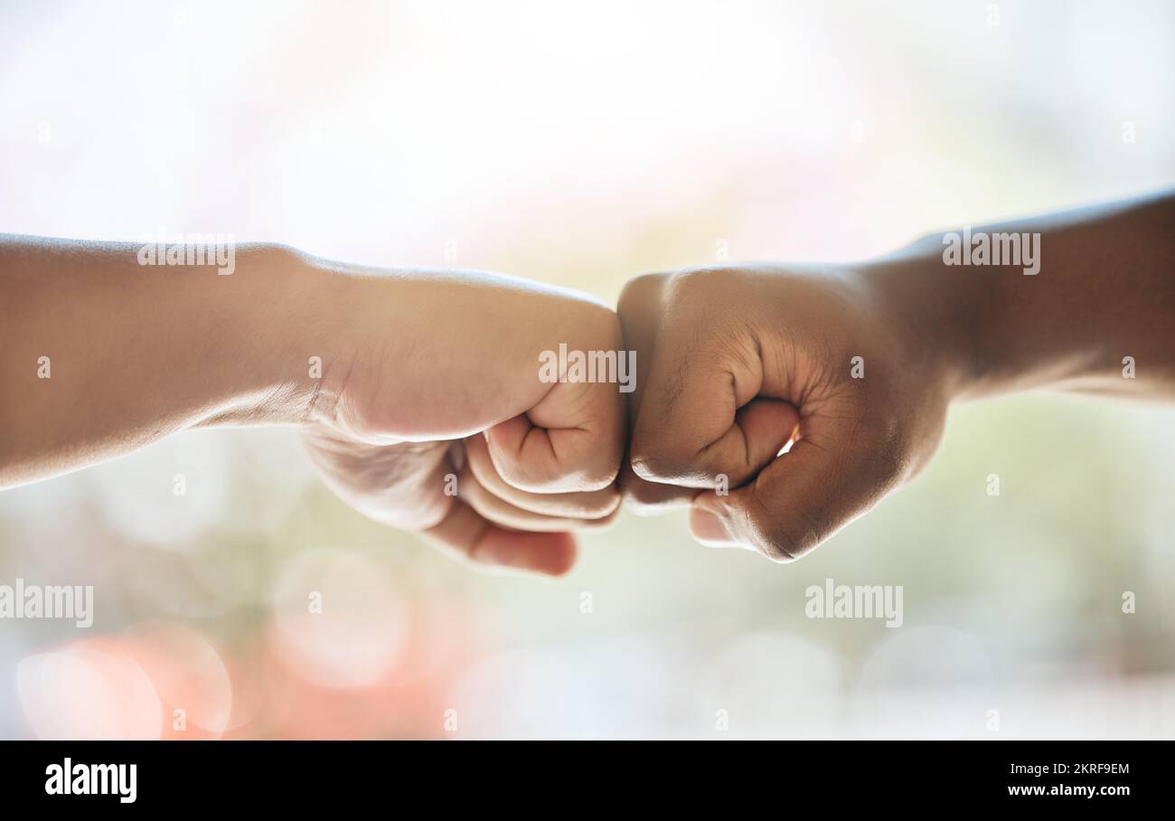 Fist bump, race solidarity and hands of team together for team building ...