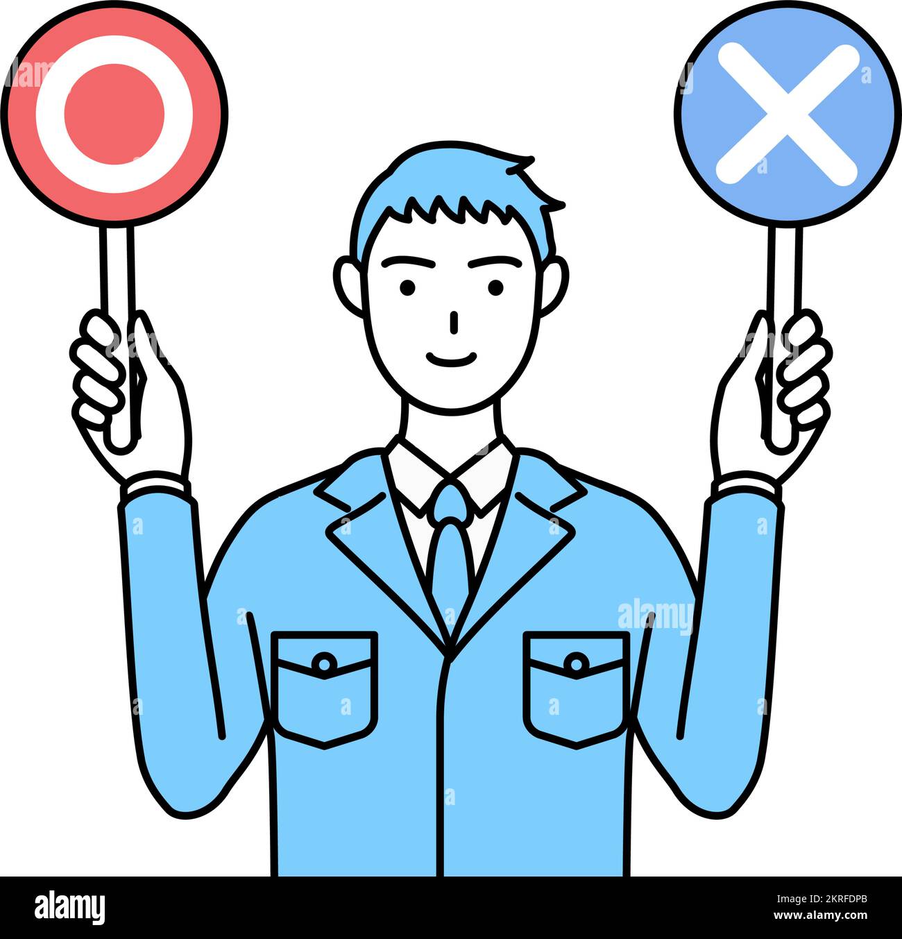 Simple line drawing of a Man in work clothes holding a stick indicating ...