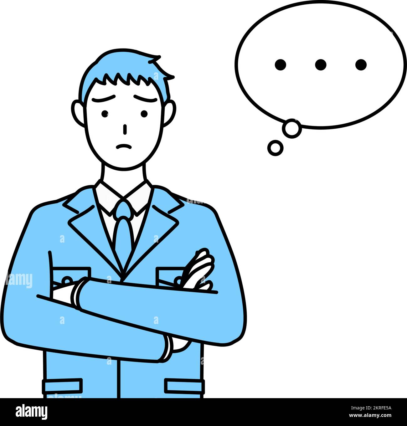 Simple line drawing of a Man in work clothes,arms crossed,thinking ...