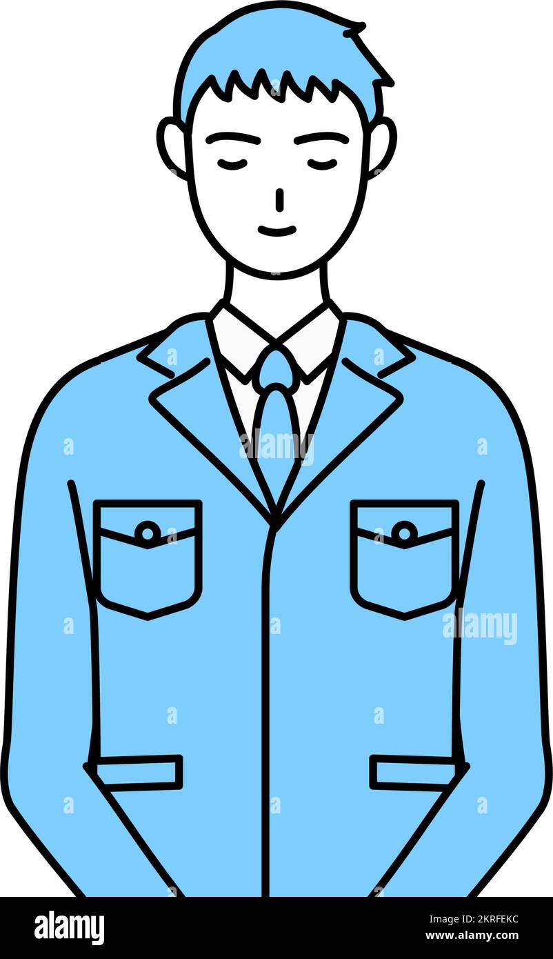 Simple line drawing of a Man in work clothes with his hands folded in ...