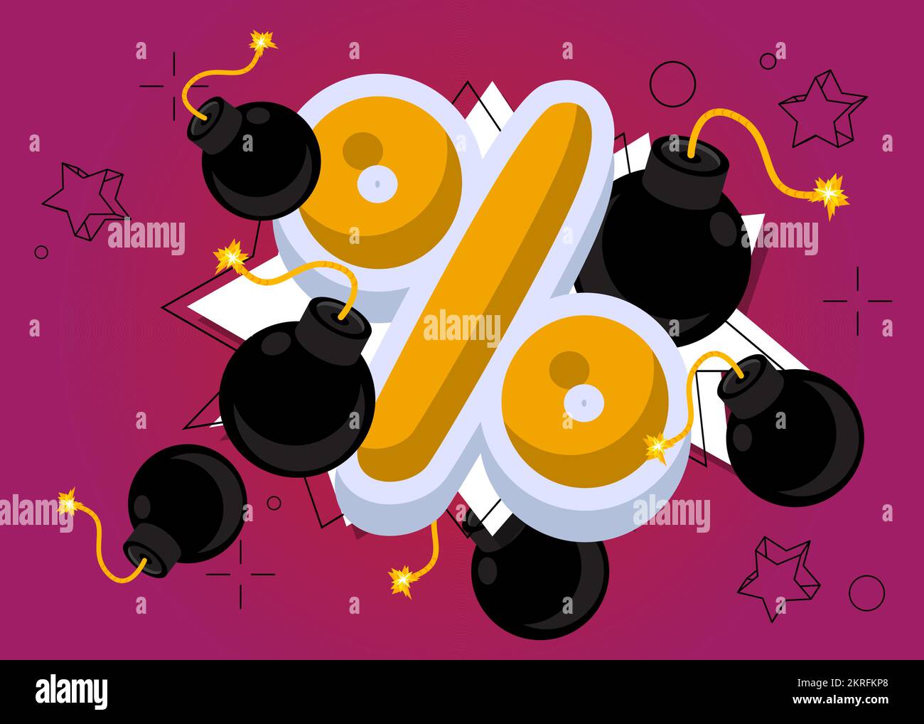 Percentage Sign with black Bomb. Cartoon Vector Illutration Stock ...