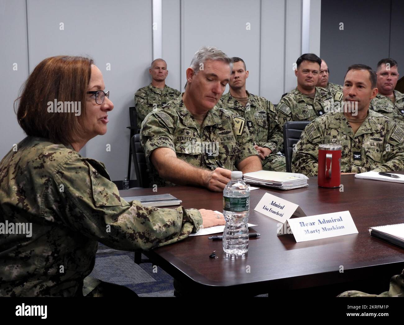 Vice Chief of Naval Operations Adm. Lisa M. Franchetti talks with major ...