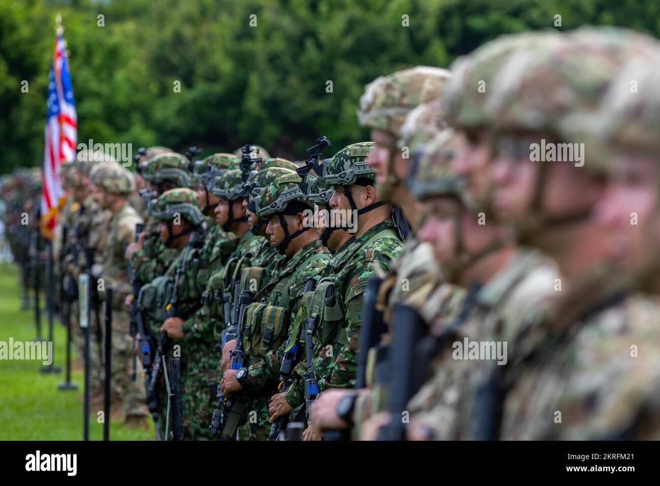 U.S. and Colombian Army Soldiers stand in formation during the closing ...
