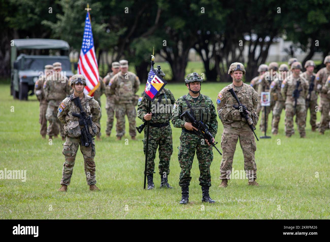 U.S. and Colombian Army Soldiers stand in formation during the closing ...