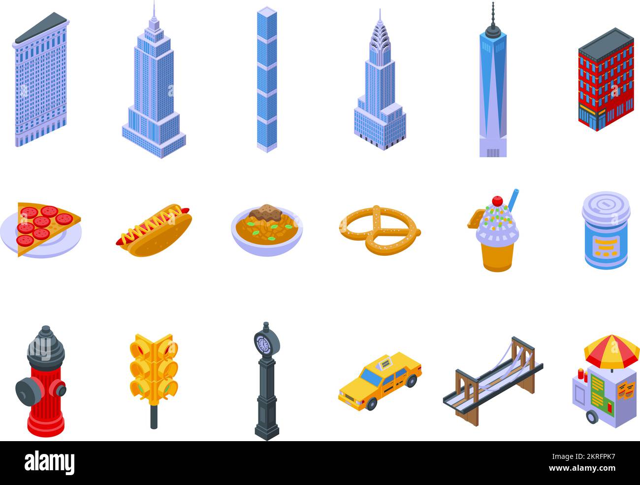 New york icons set isometric vector. City skyline. Nyc street Stock ...