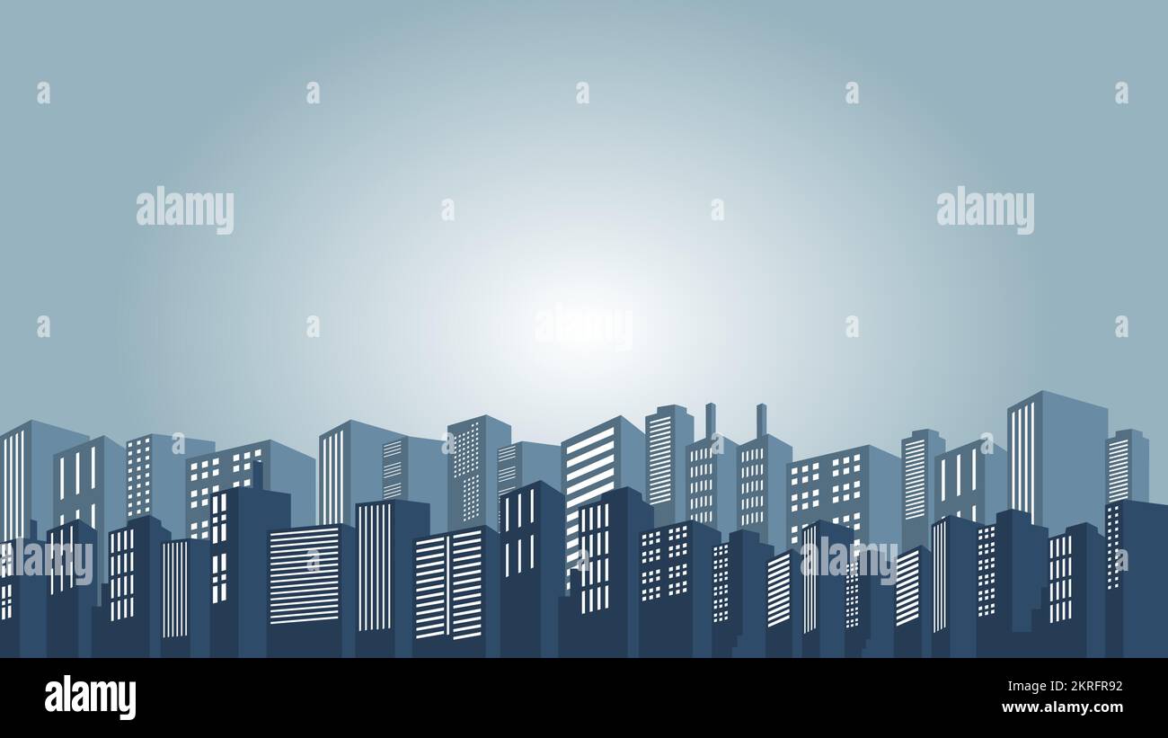 Night view of the city center and surrounding high rises. City vector ...