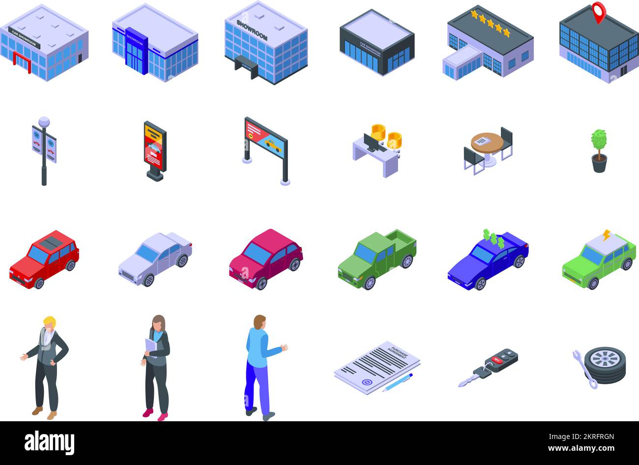 Car showroom icons set isometric vector. Dealer auto. Shop car Stock ...