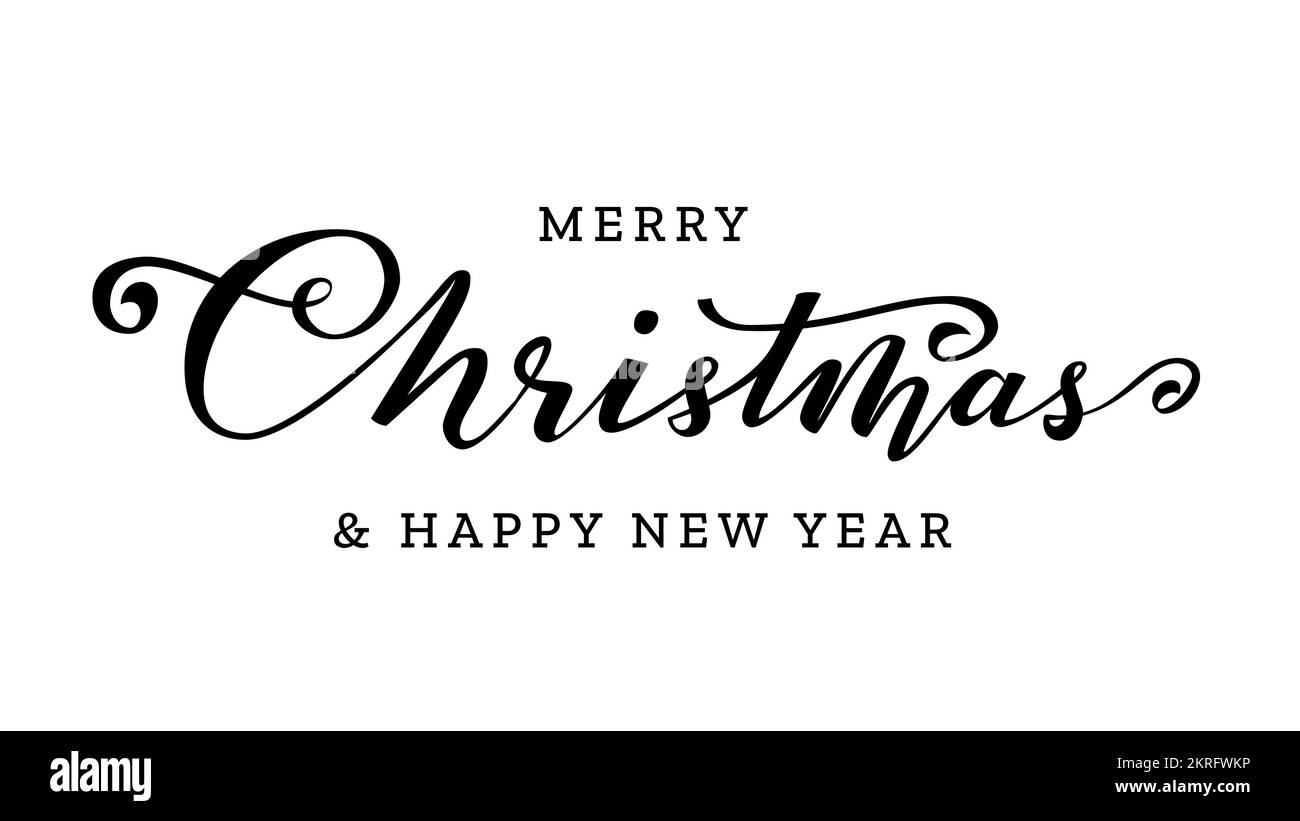 Merry Christmas ink pen calligraphy. Happy New Year hand drawn brush ...