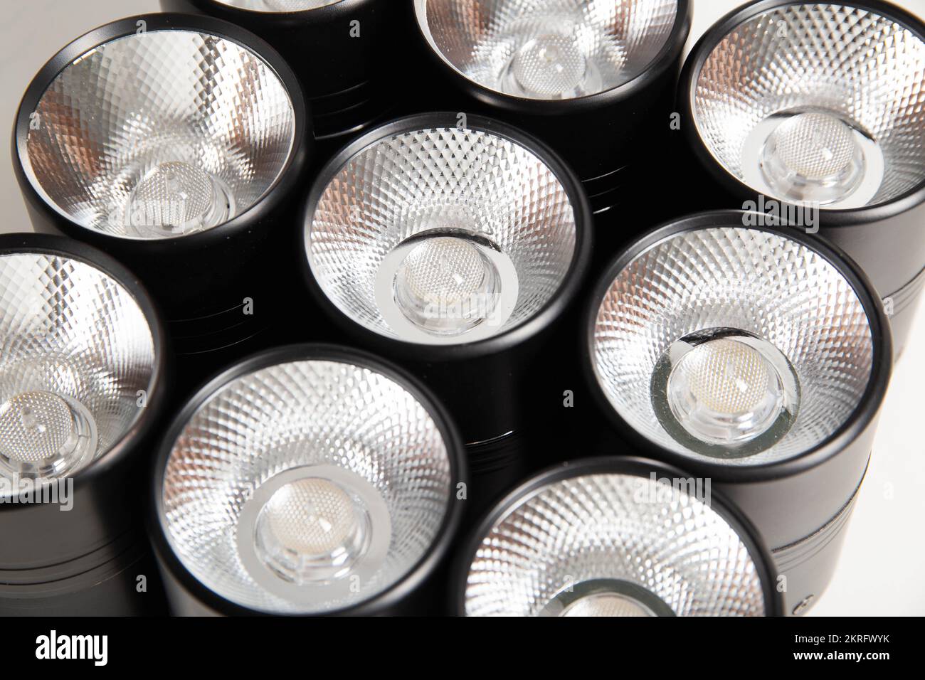 Overhead black LED lamps for a stretch ceiling on a white background ...