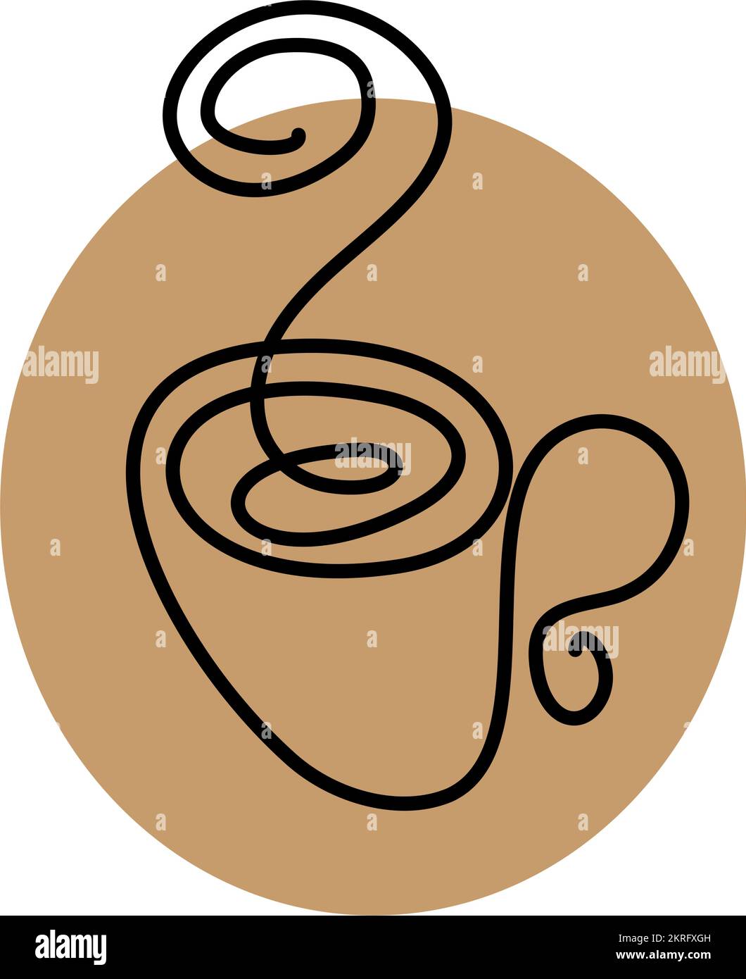 Solid continuous line contour drawing of a cup with flowing steam in a ...