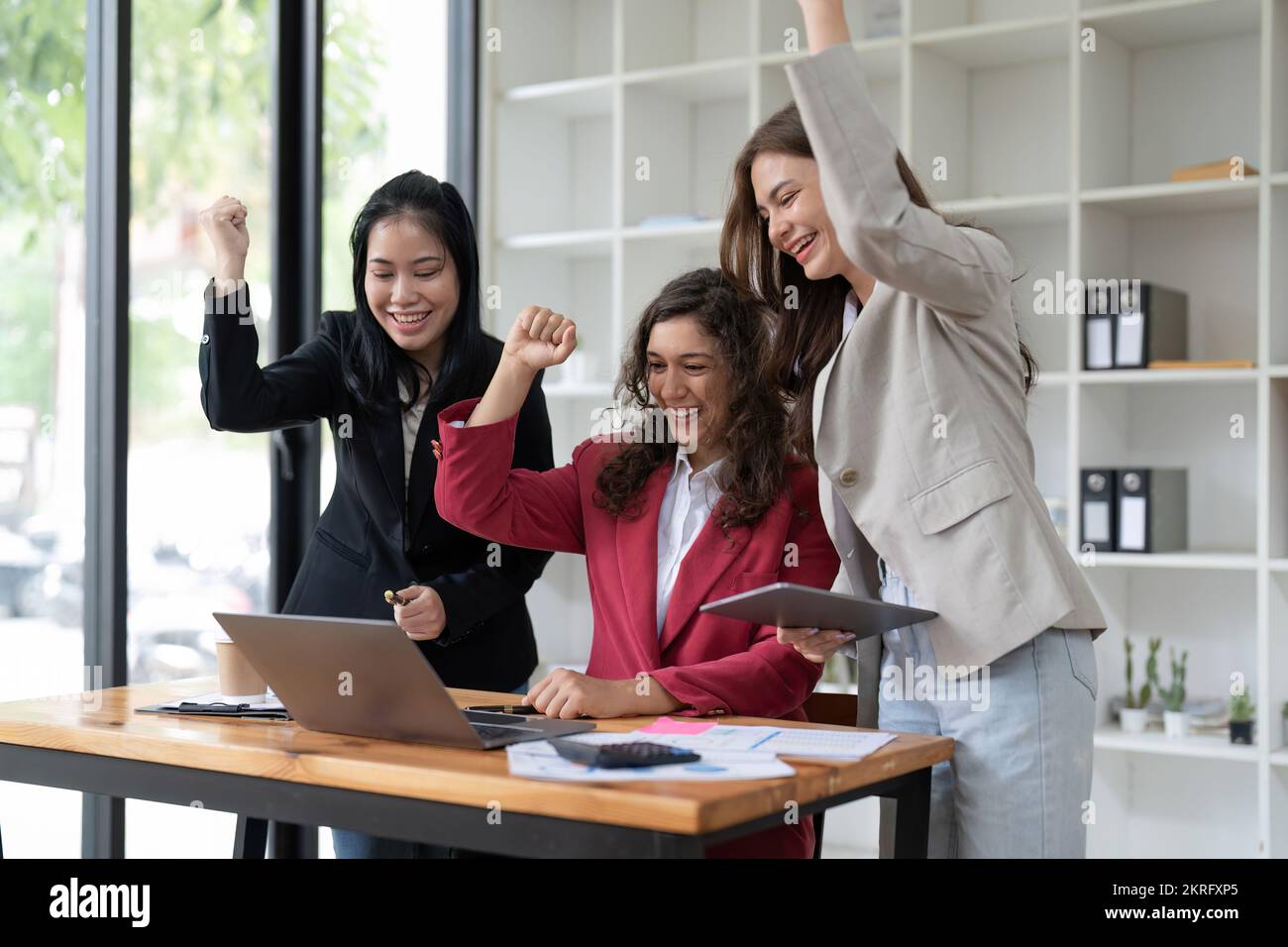 Successful business advisor people achieving goals while using laptop ...