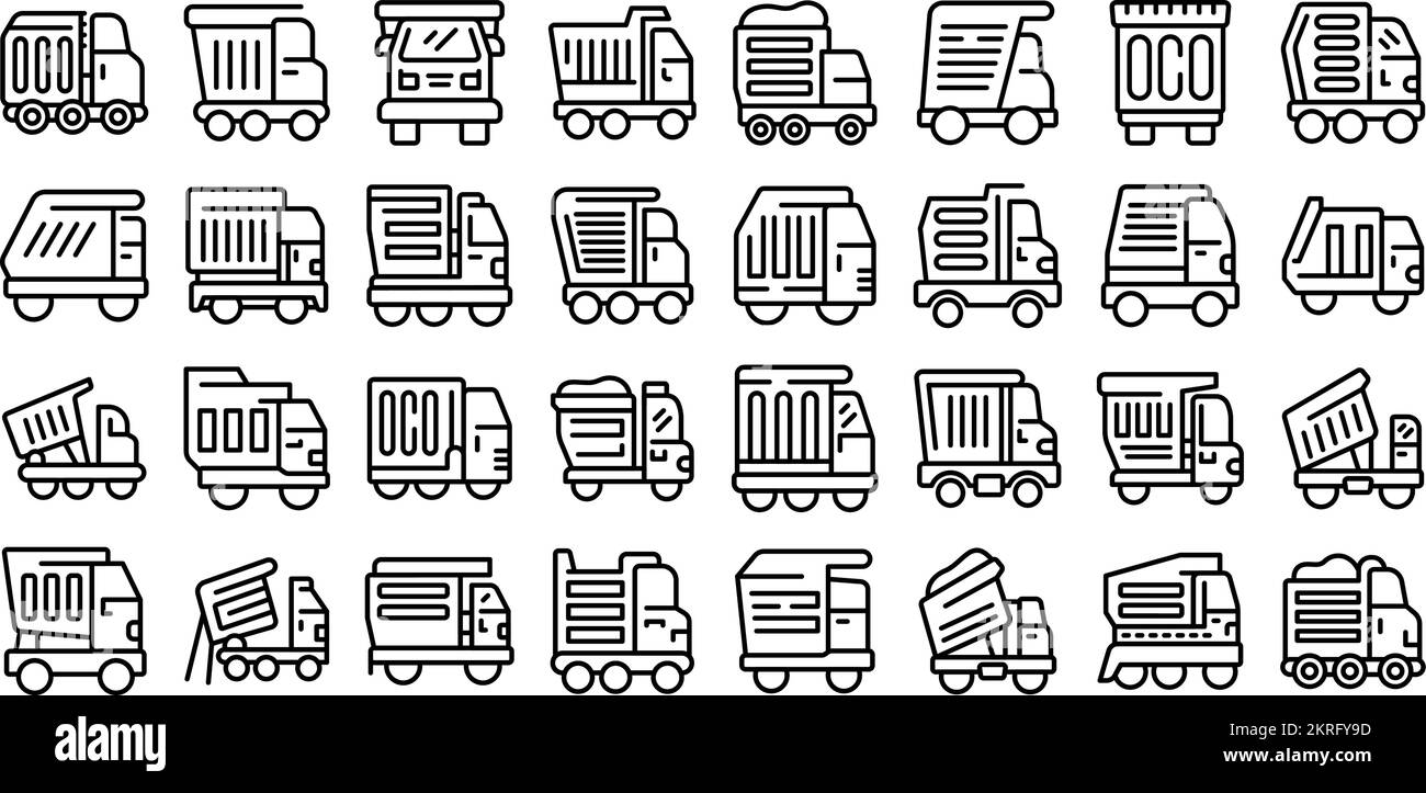 Car tipper icons set outline vector. Truck car. Tipper container Stock ...