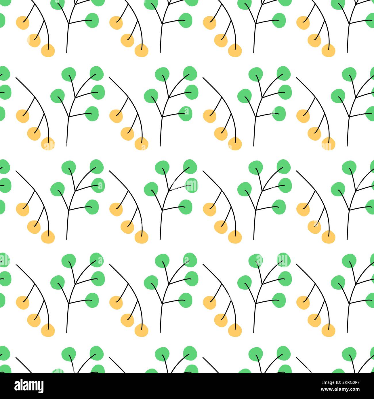 Endless pattern from branches in bright marker hues. Abstract ...