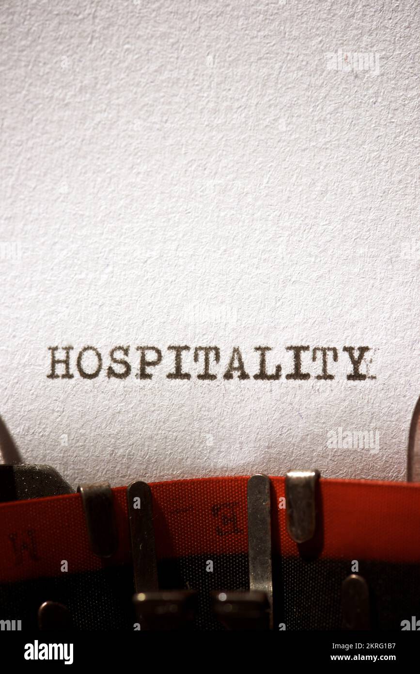 Hospitality word written with a typewriter Stock Photo - Alamy