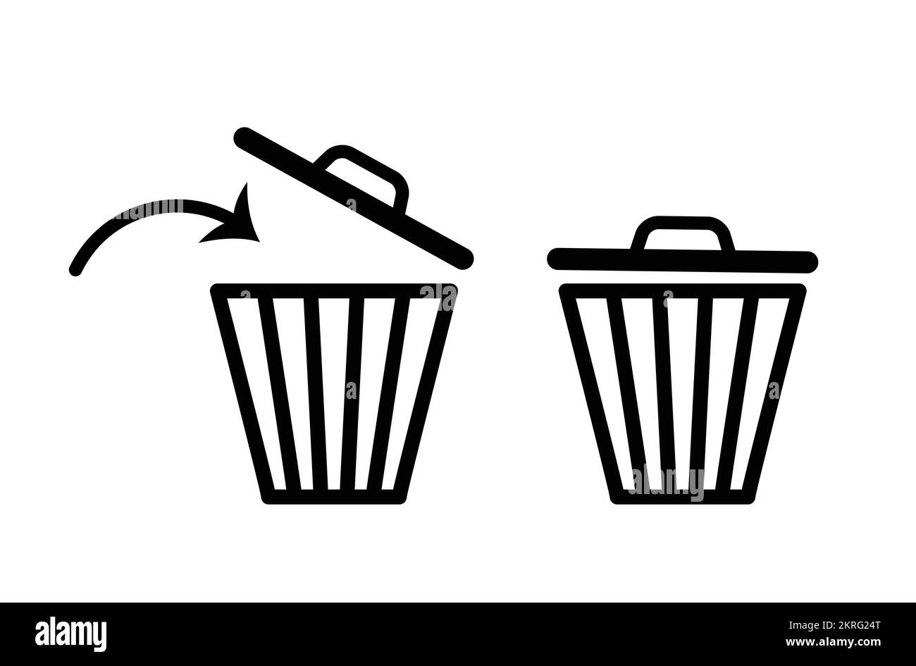 Trash can or garbage can open and close vector icon set. Delete symbol icon button. Bin simple ...