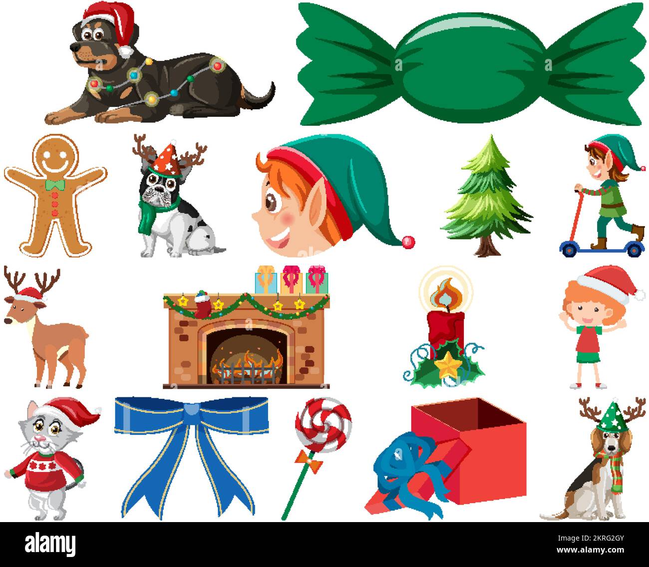 Christmas characters and elements set illustration Stock Vector Image ...