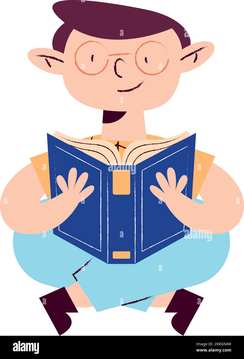 young schoolboy reading book character Stock Vector Image & Art - Alamy