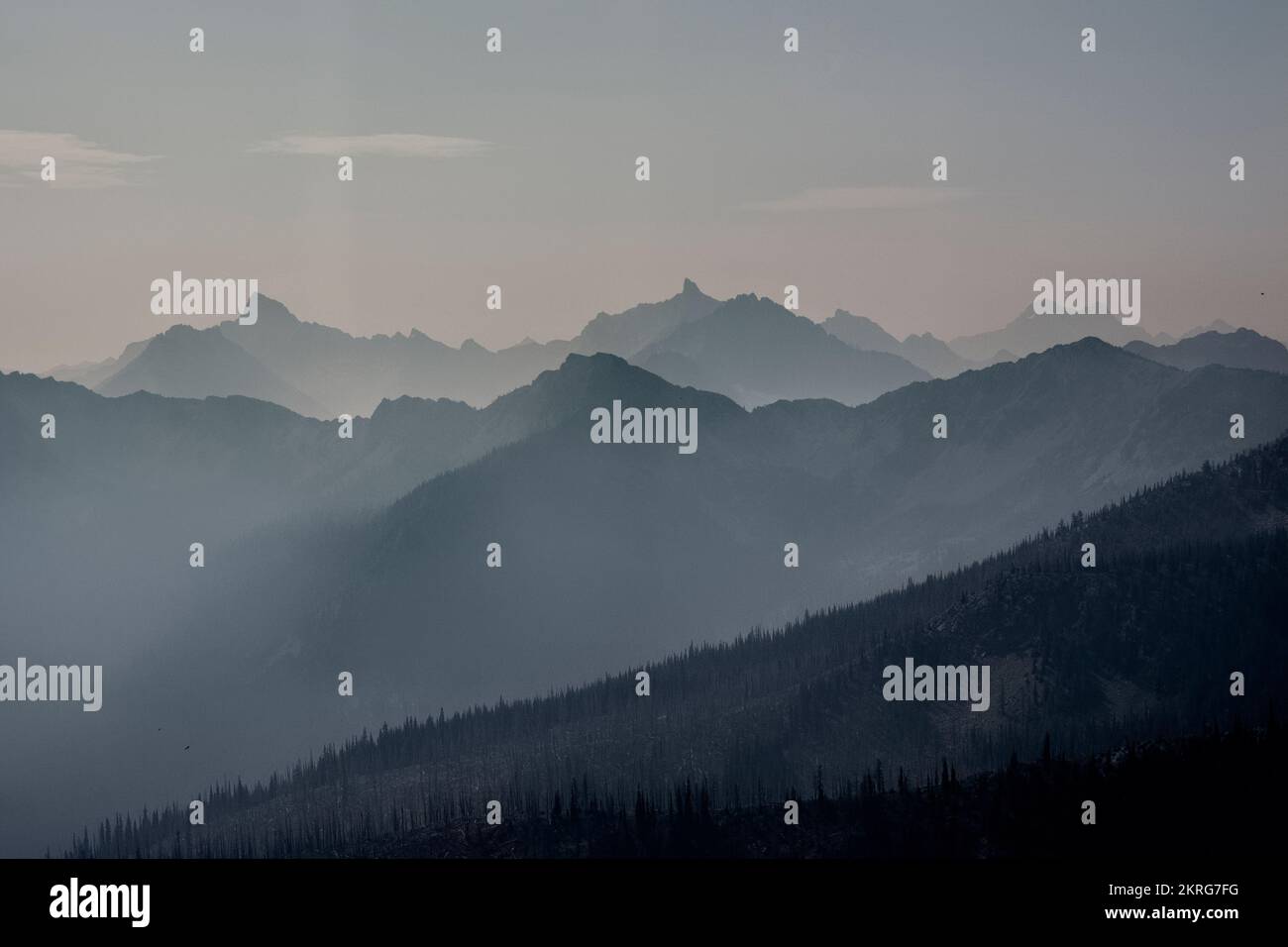 North Cascade silhouettes during forest fires, , Pacific Crest Trail ...