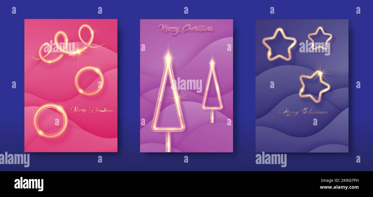 set cards Merry Christmas gold texture, golden luxury elements ...