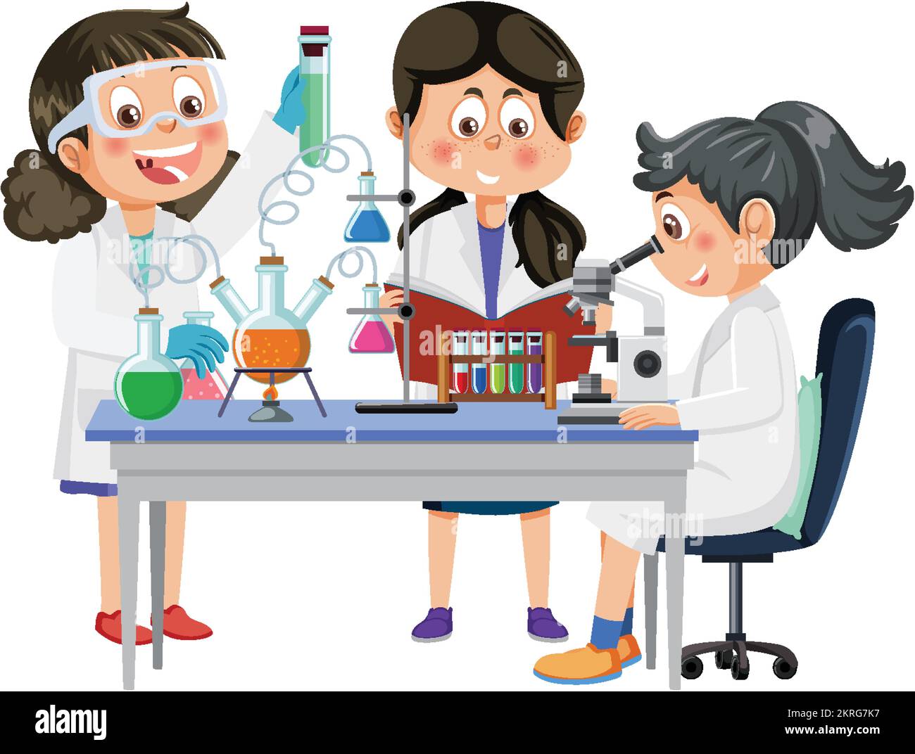 Student kids doing science experiment illustration Stock Vector Image ...