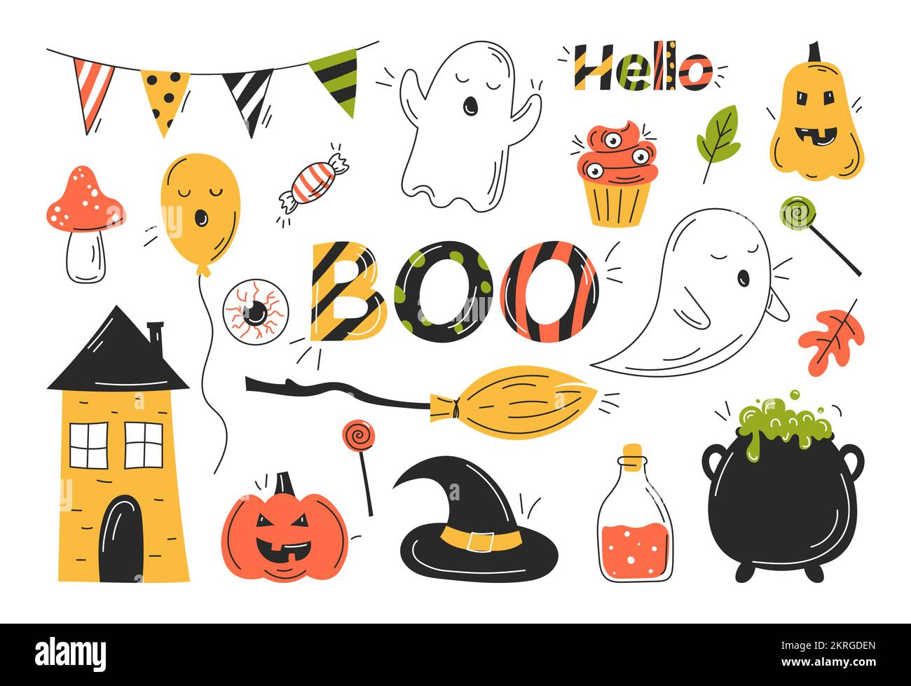 Halloween party elements line Stock Vector Images - Alamy
