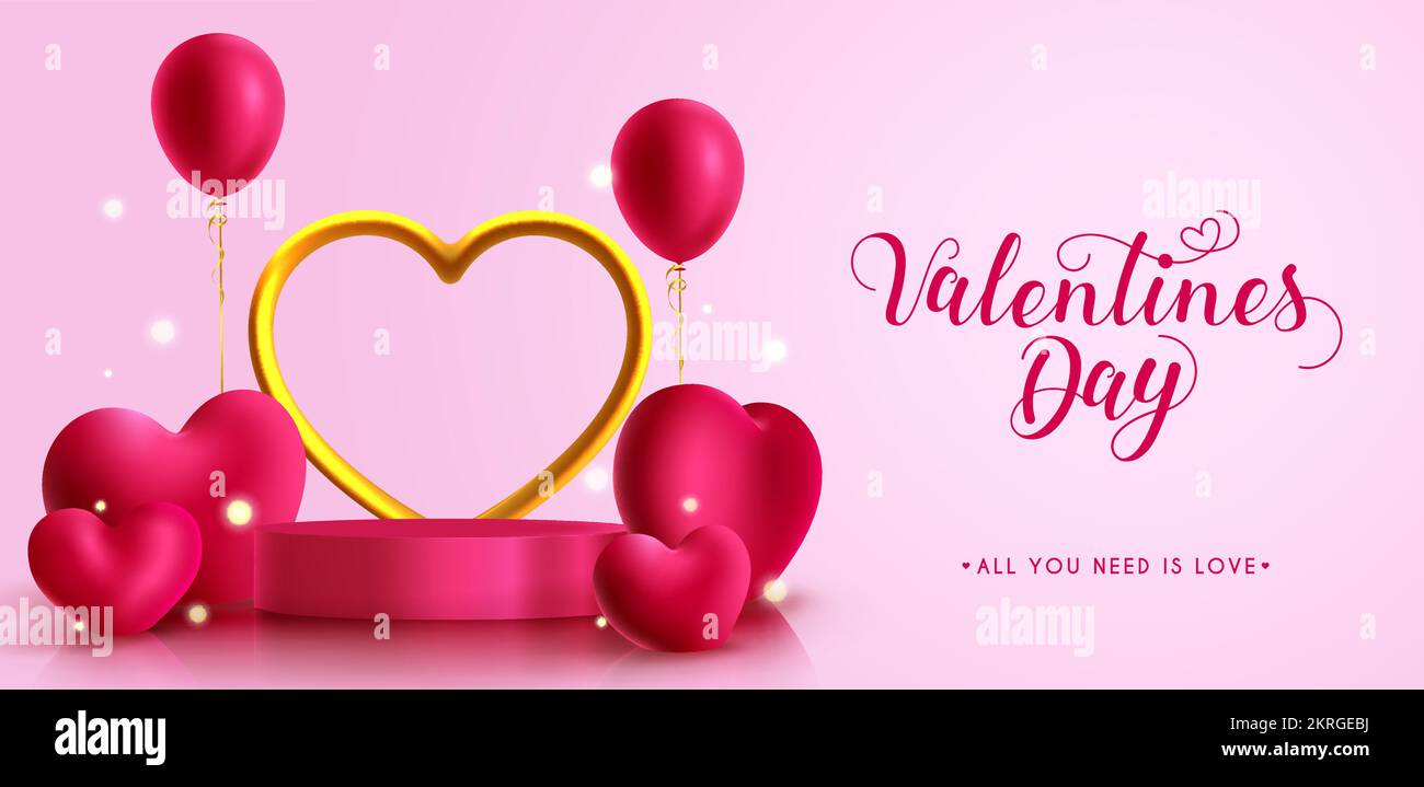 Valentine's day text vector background design. Happy valentine's text with podium stage and ...