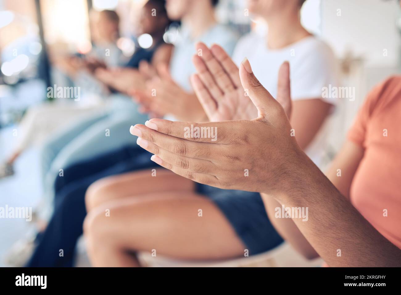 Audience, applause and conference, crowd and workshop, training and ...