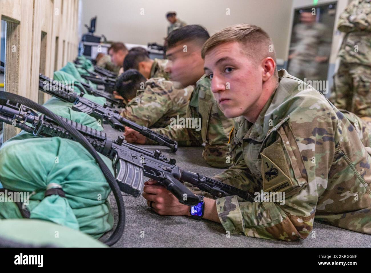 Soldiers prepare to compete in an electronic rifle marksmanship ...