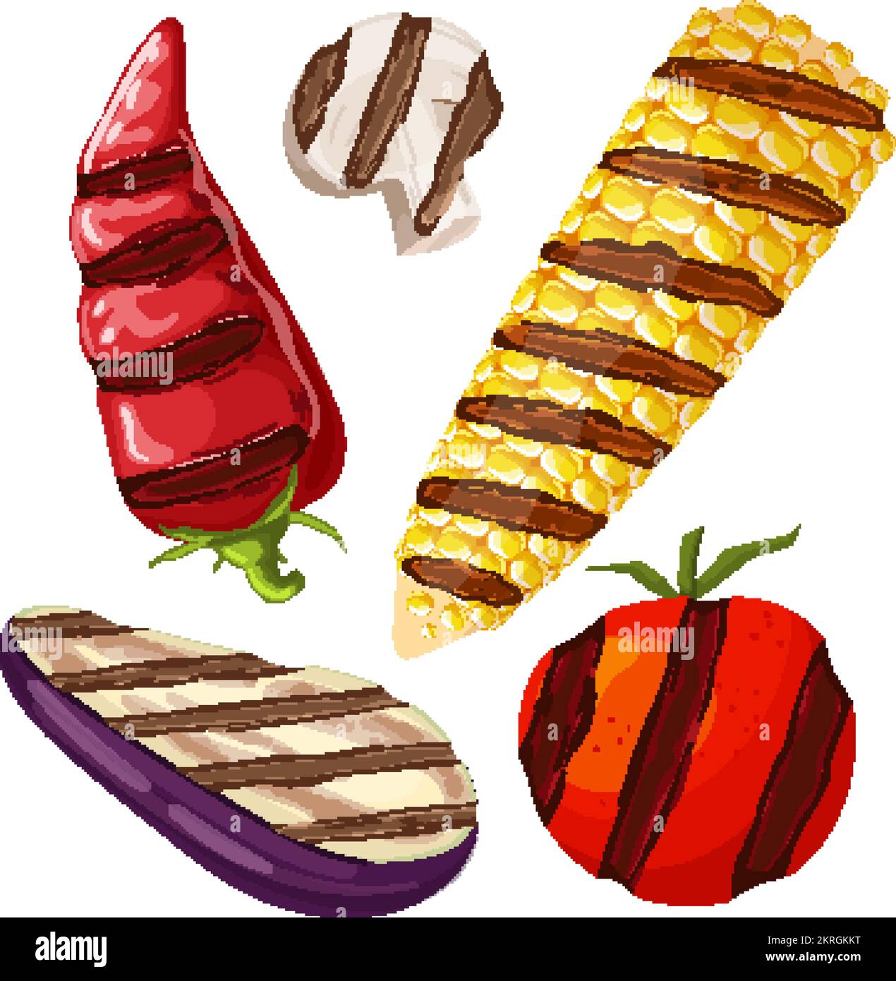 grilled vegetables set cartoon vector illustration Stock Vector Image ...