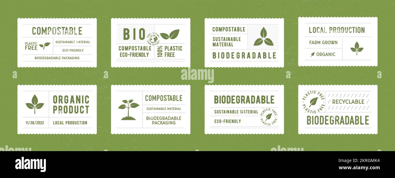 Biodegradable, compostable tags set. Eco, Bio stickers design for ...