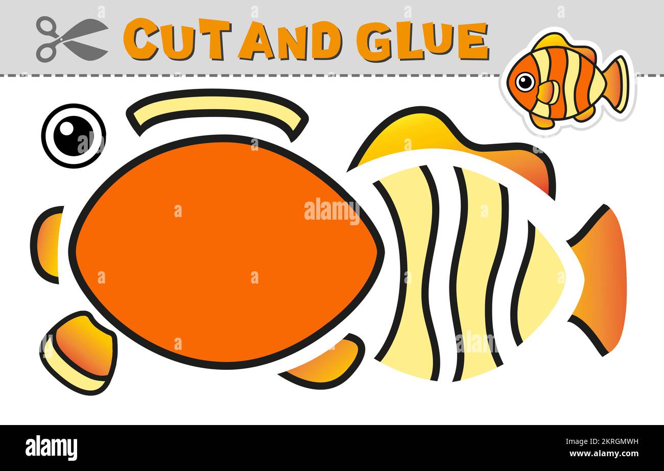 Cut out and glue a fish. Vector illustration. Paper applique for ...