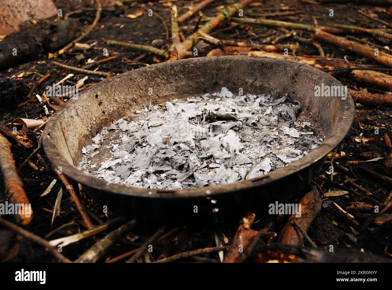The white and gray wood ash is from the campfire at the campsite ...