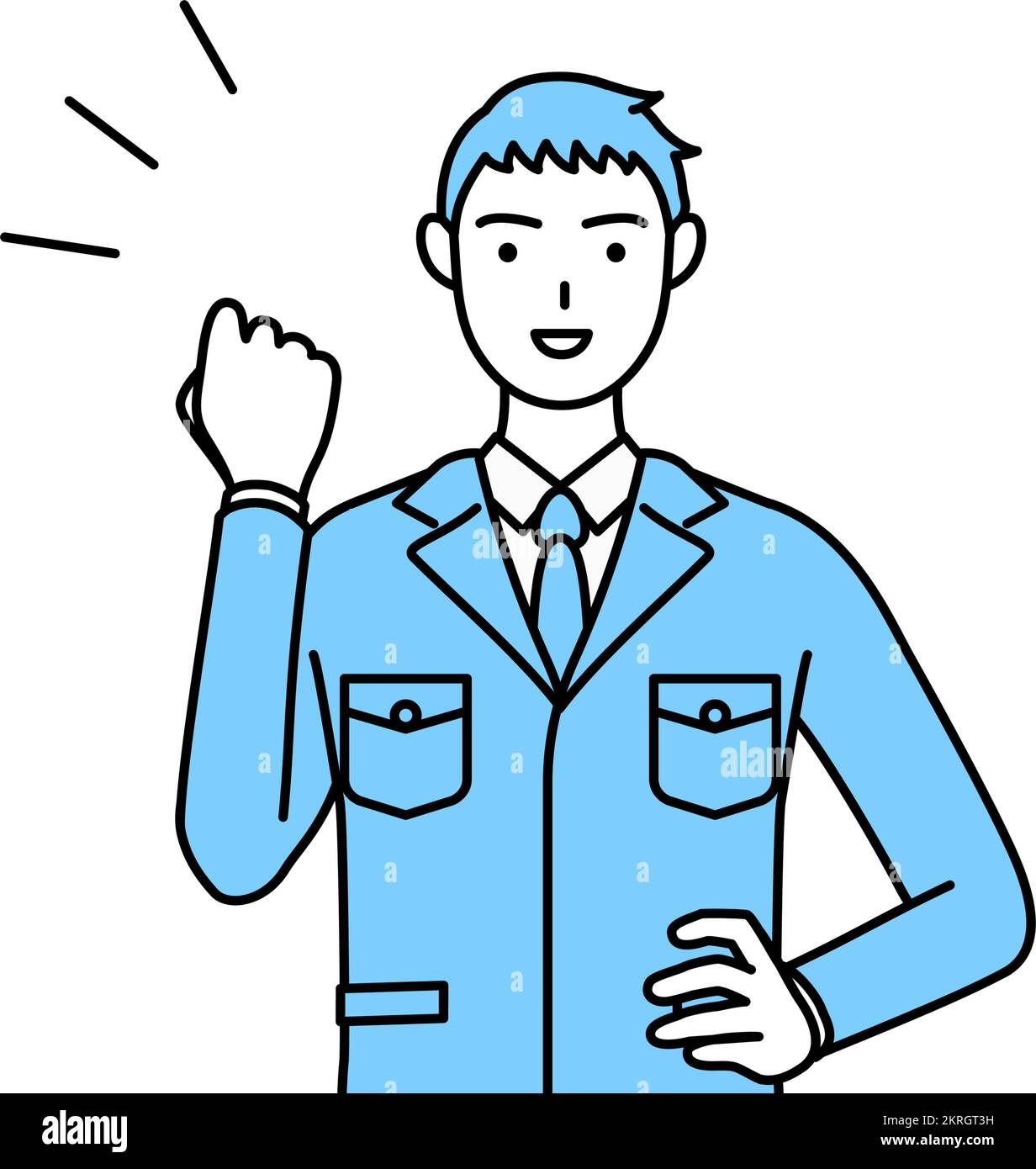 Simple line drawing of a Man in work clothes posing with guts Stock ...