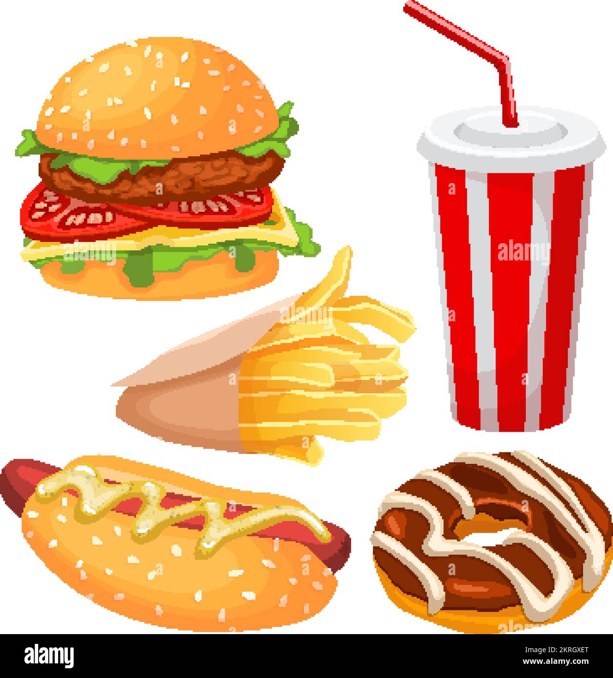 junk fast food unhealthy set cartoon vector illustration Stock Vector ...