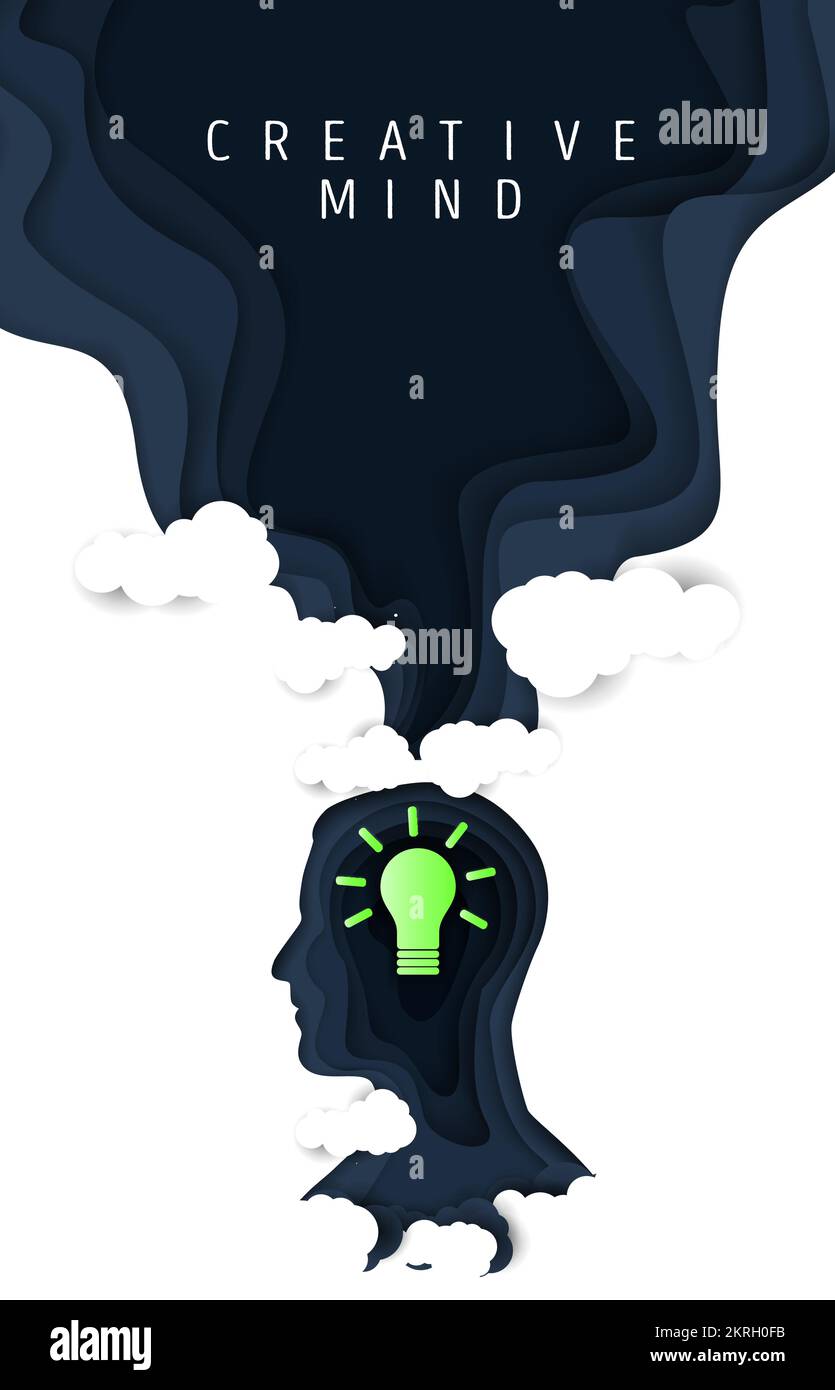 Creative mind poster, vector paper cut illustration Stock Vector Image ...