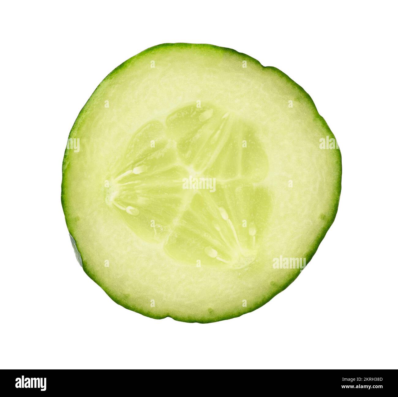 Round slice of fresh green cucumber isolated on white, top view ...
