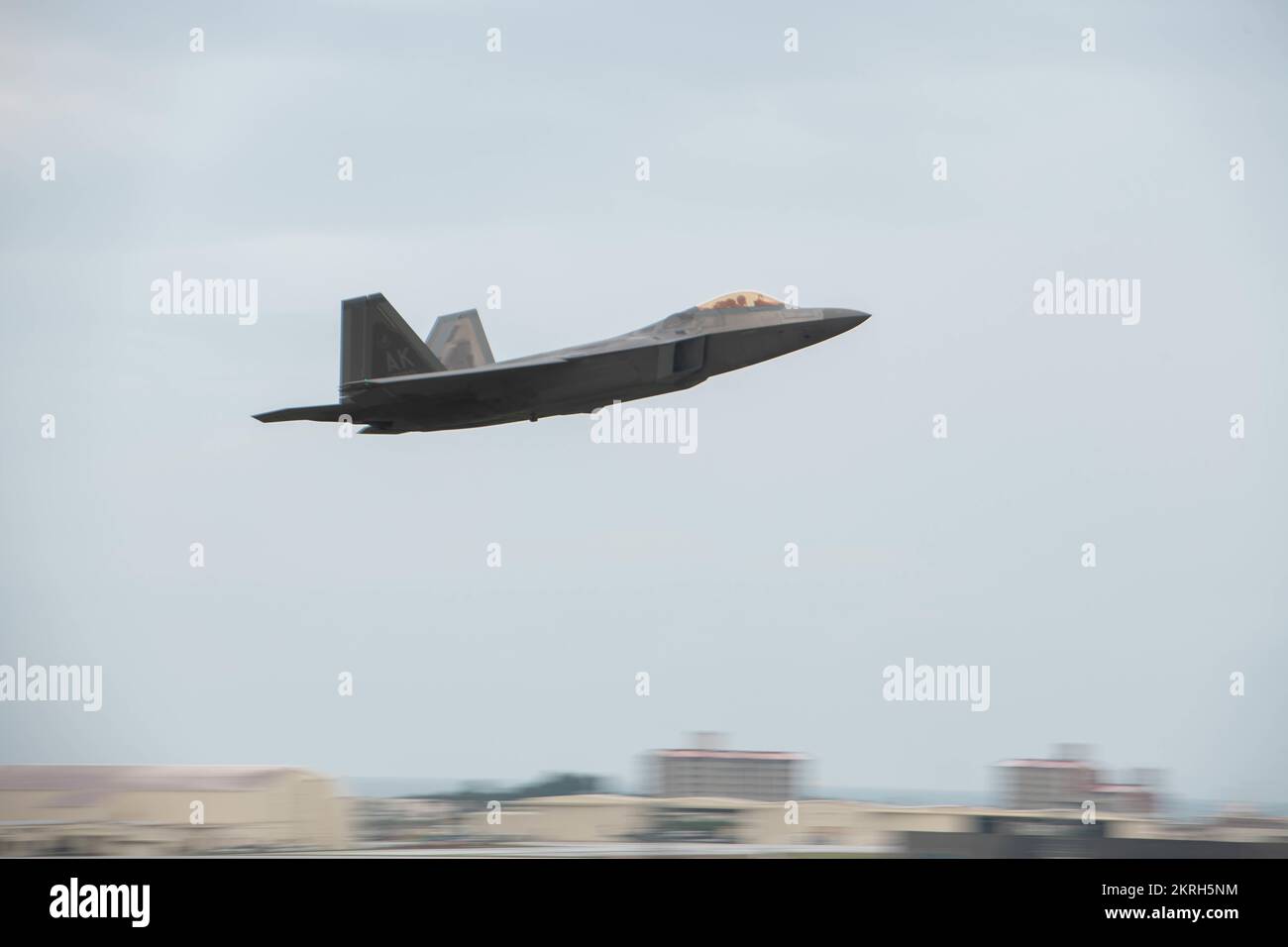 A U.S. Air Force F-22A Raptor assigned to the 3rd Wing, takes off from ...