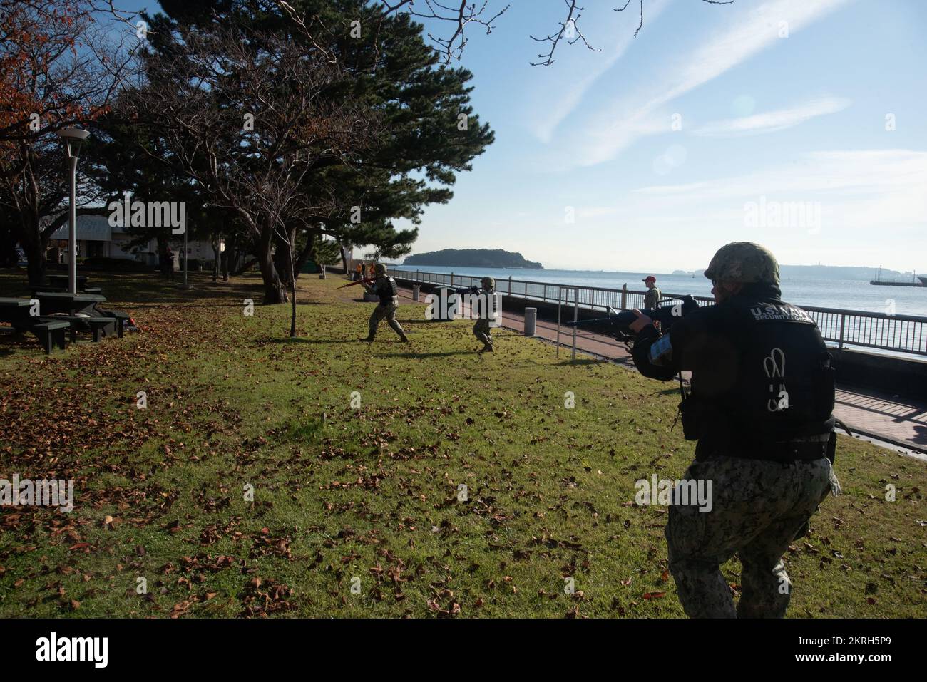 Participants take part in a simulated a small boat attack probe during ...