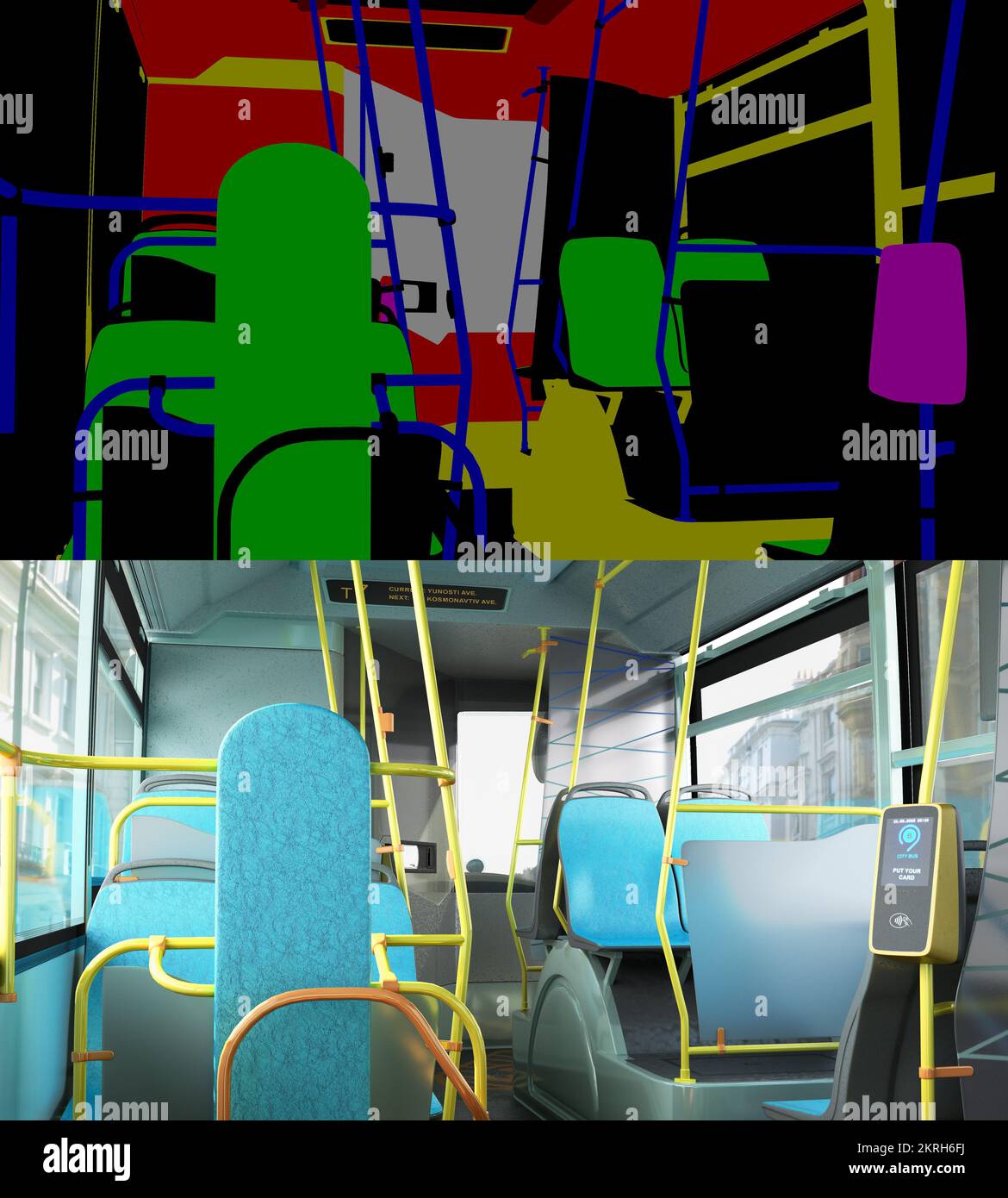 empty Route bus interior 3d render image with color alpha Stock Photo ...