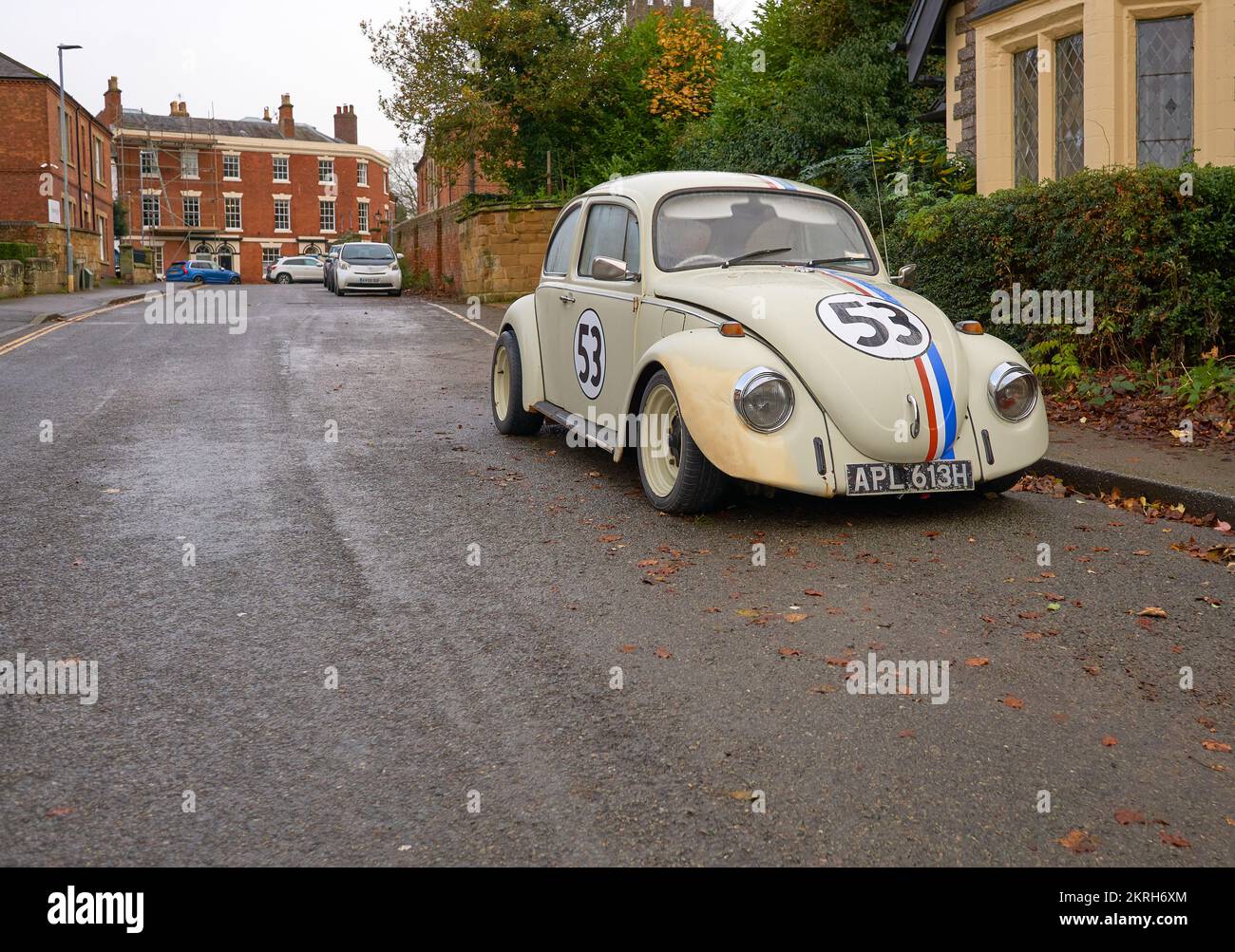 Iconic Volkswagen Beetle movie car replica parked on a road in Ashby de ...