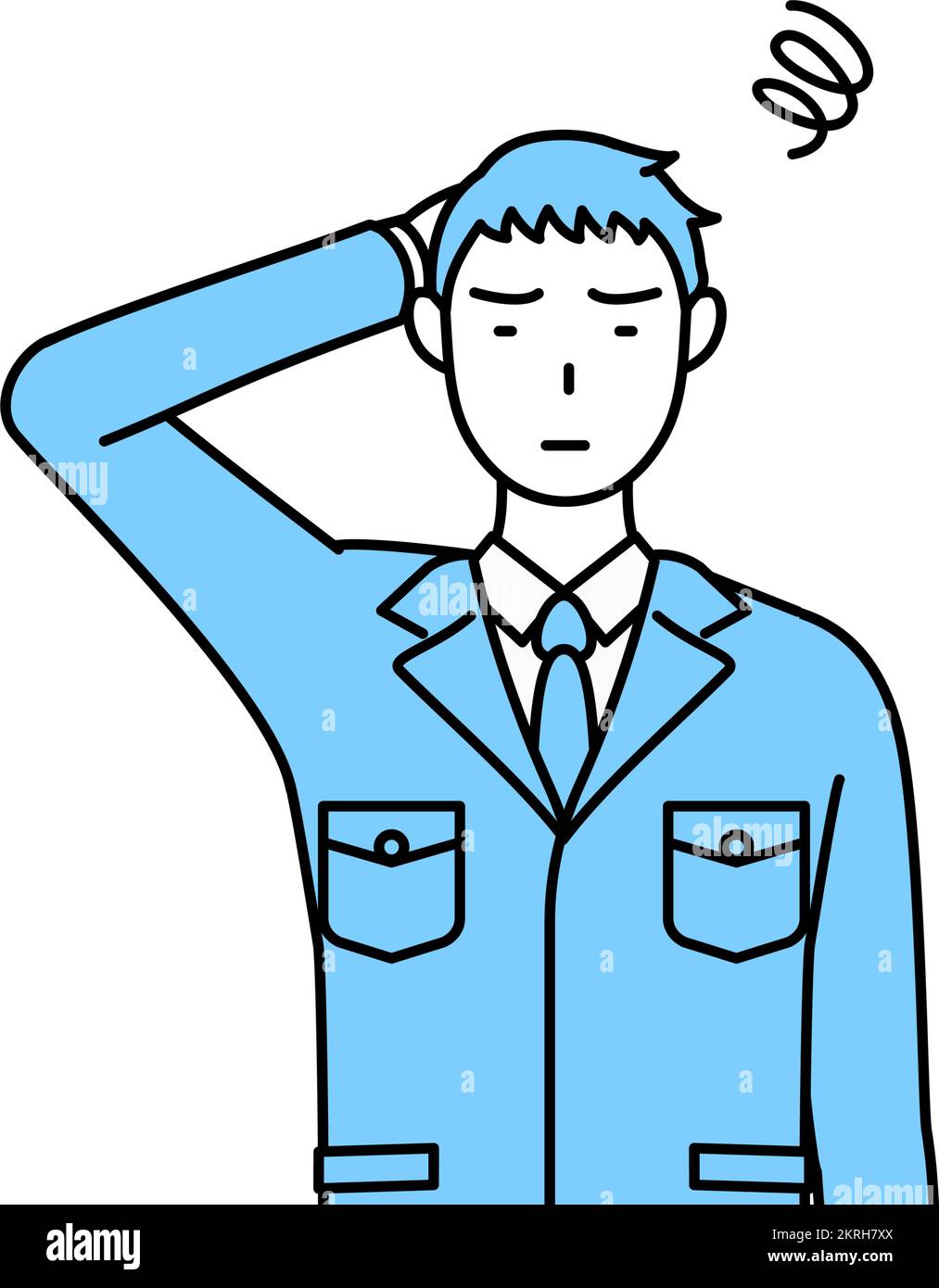 Simple line drawing of a Man in work clothes scratching his head in ...