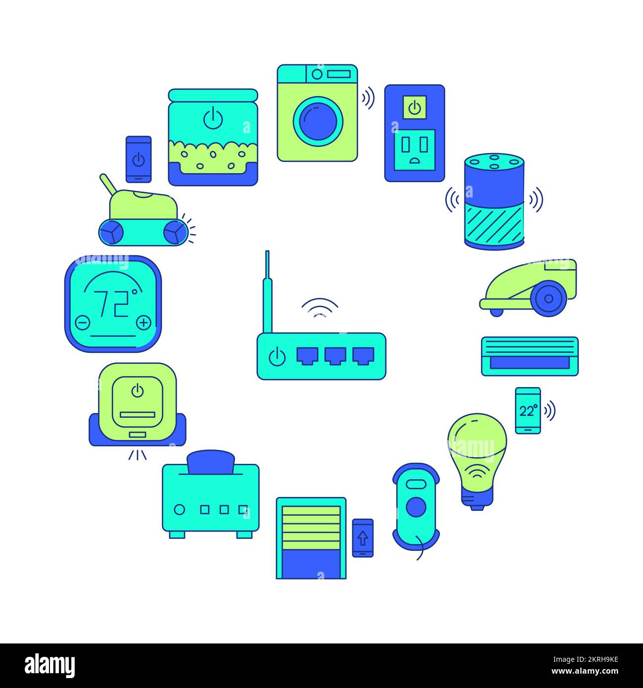 Internet of things round concept poster template in colored line style ...