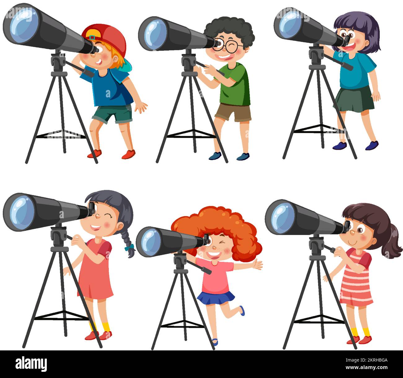 Set of different of kids using telescopes illustration Stock Vector ...