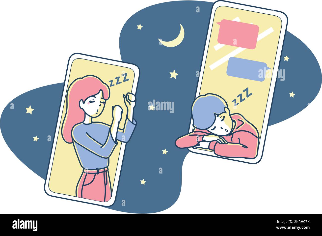 Men and women who fall asleep while chatting with mobile. internet ...