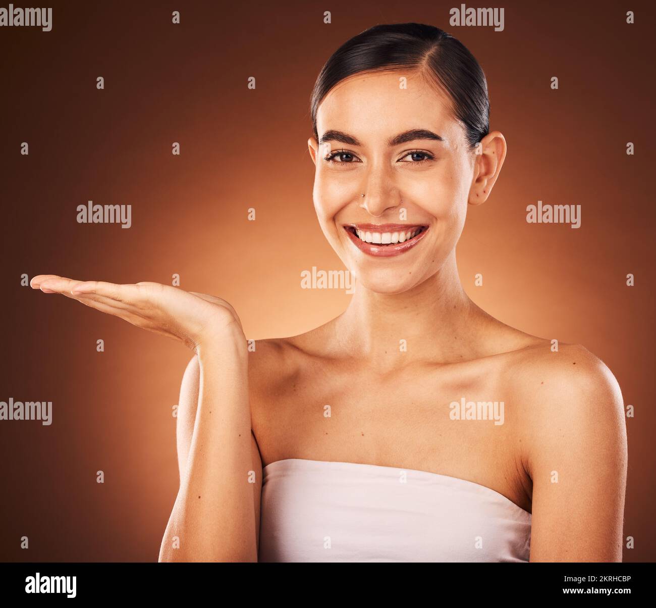 Portrait, woman or hand for beauty skincare marketing, advertising or ...
