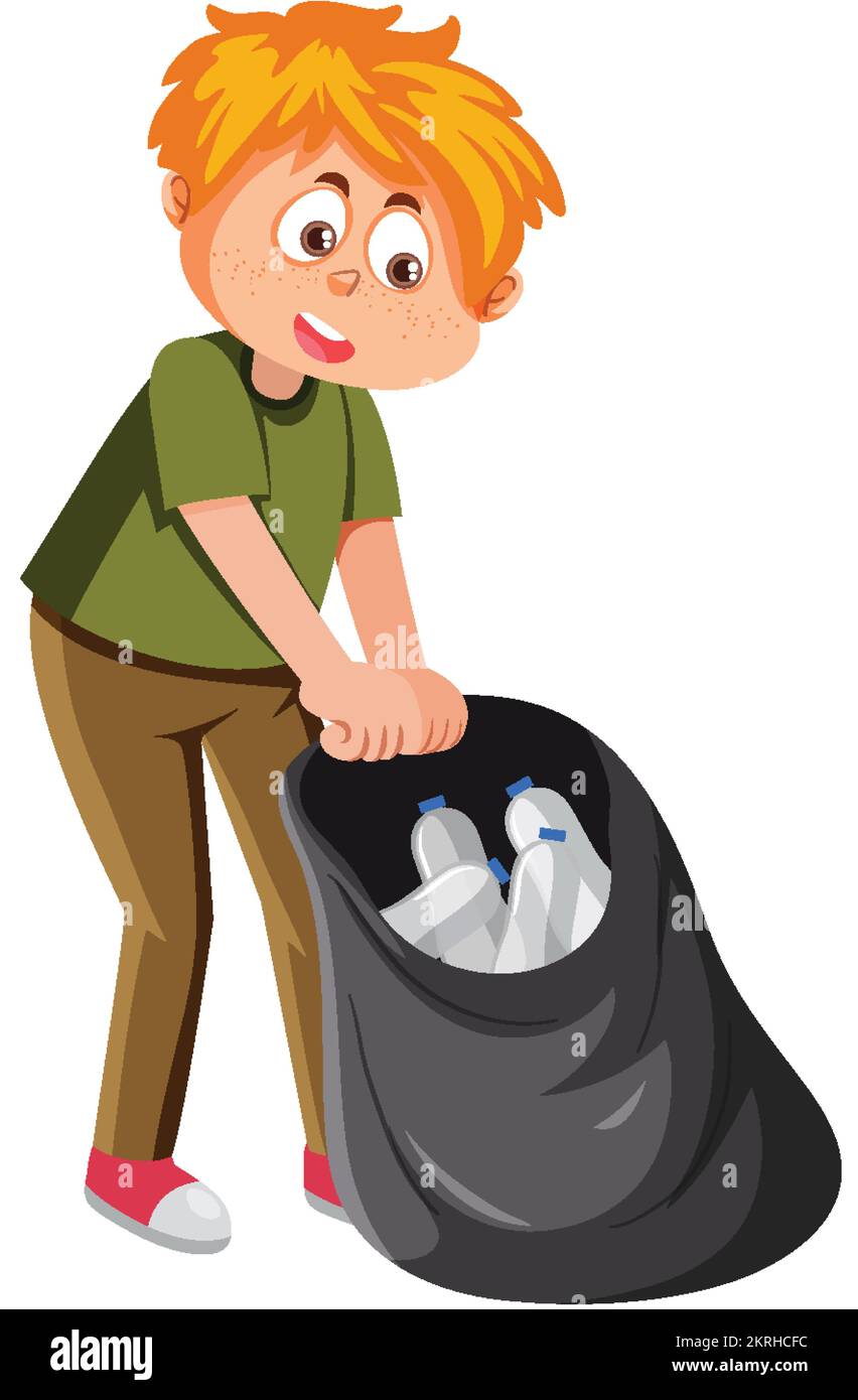 A man sorting plastic bottles in trash bag illustration Stock Vector ...