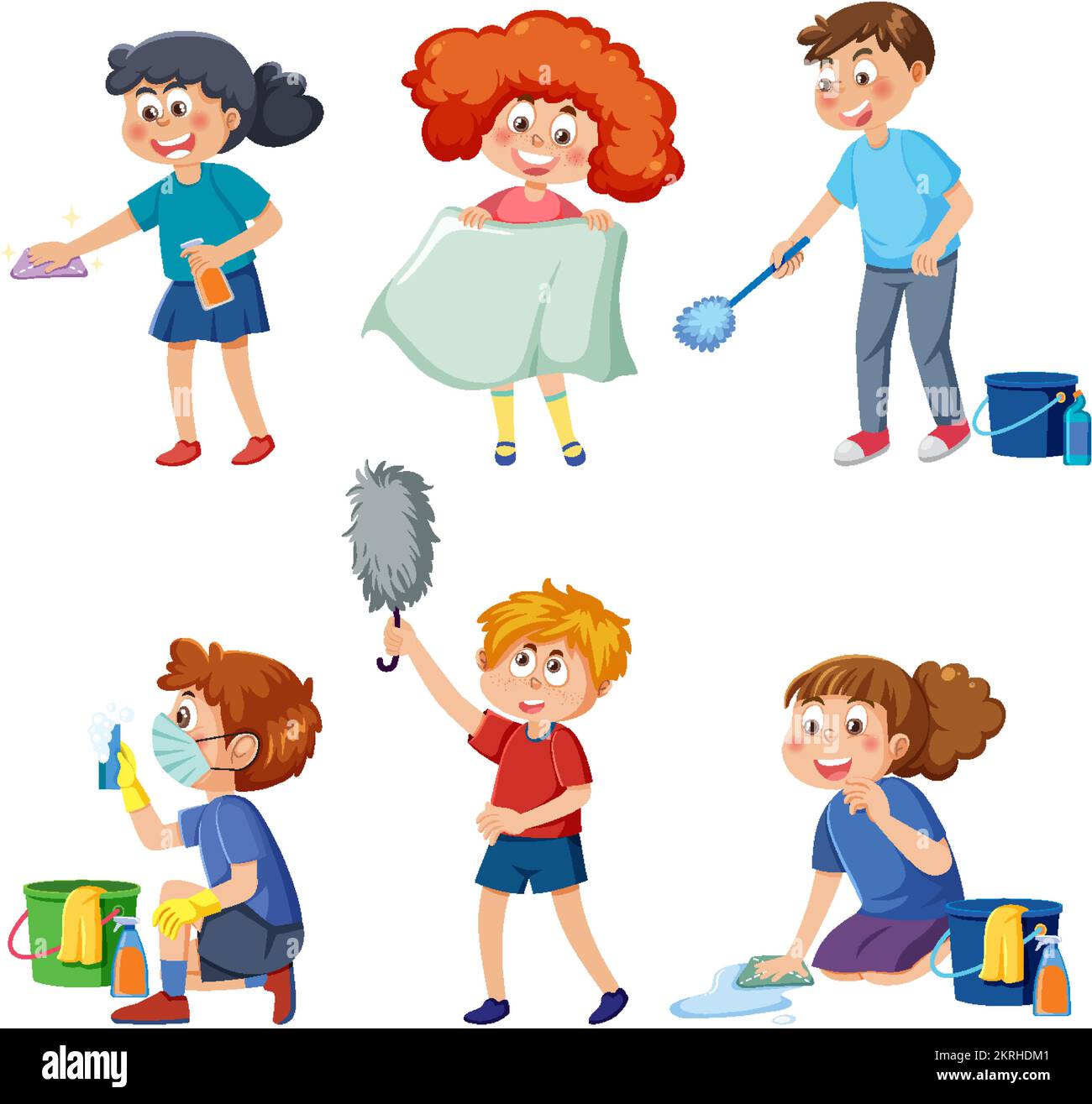 Kids cleaning at home set illustration Stock Vector Image & Art - Alamy