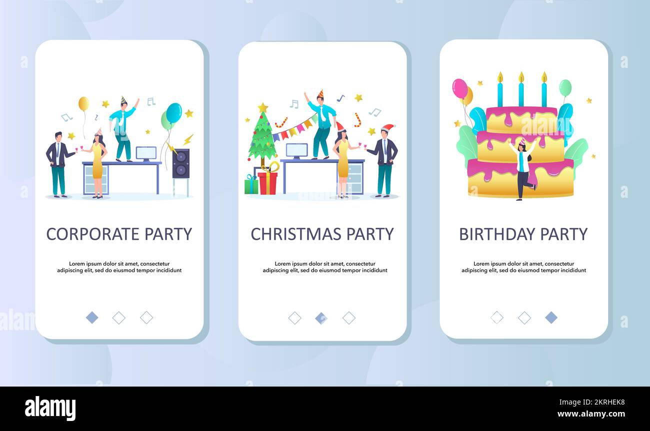 Celebrate events mobile app onboarding screens vector template Stock ...